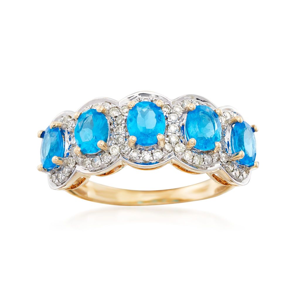 Ross-Simons 1.70 ct. t.w. Blue Apatite Five-Stone Ring With .39 ct. t.w ... Ross-Simons 1.70 ct. t.w. Blue Apatite Five-Stone Ring With .39 ct. t.w ...